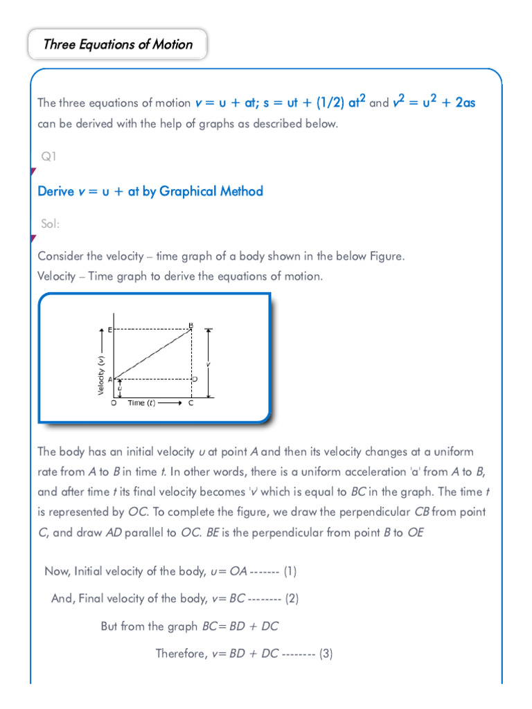Three Equations of Motion | PDF | Area | Velocity