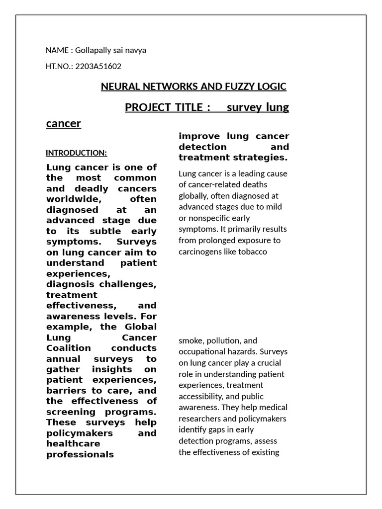 Survey Lung Cancer Project Report | PDF | Cancer | Lung Cancer
