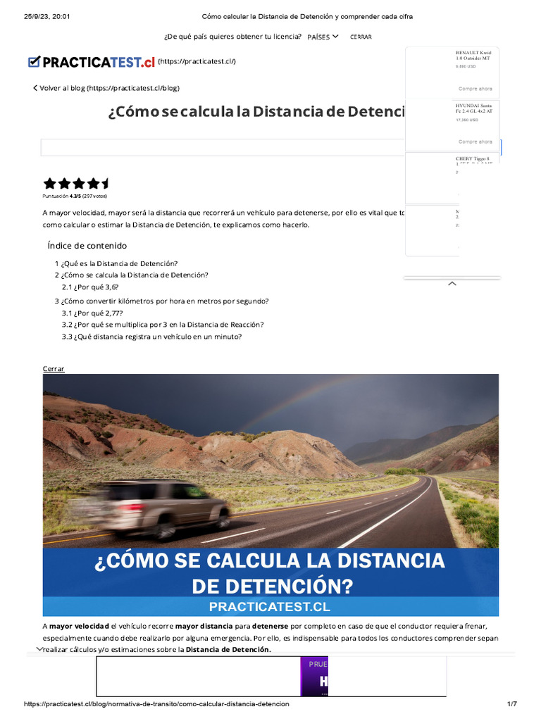 Cálculo de Distancia de Detención | PDF | Velocidad | Tecnología de ...