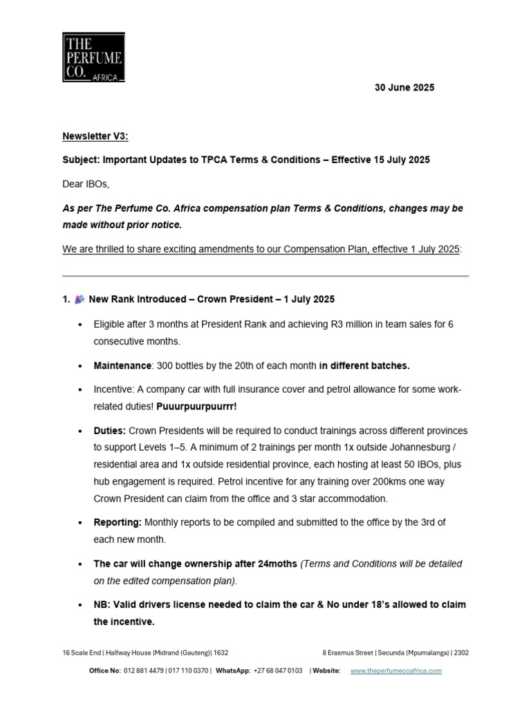 TPCA Compensation Plan Updates 2025 | PDF | Economies