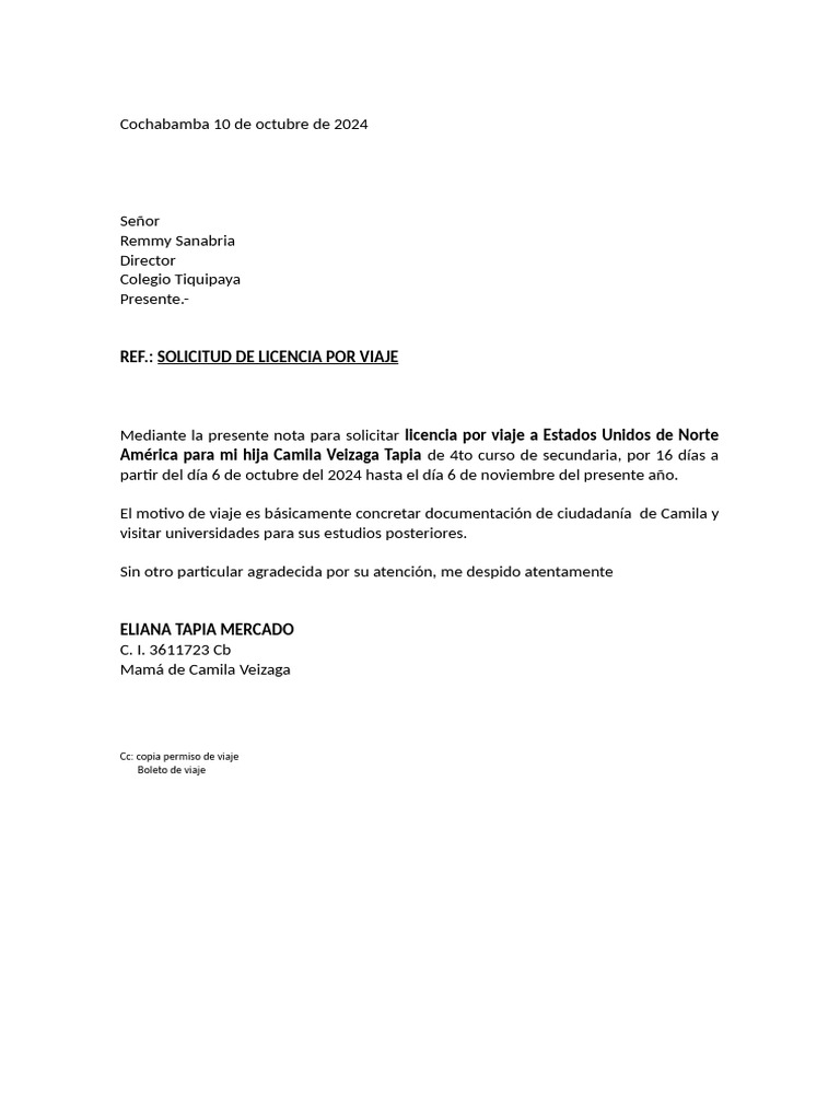 Licencia Viaje Cami | PDF