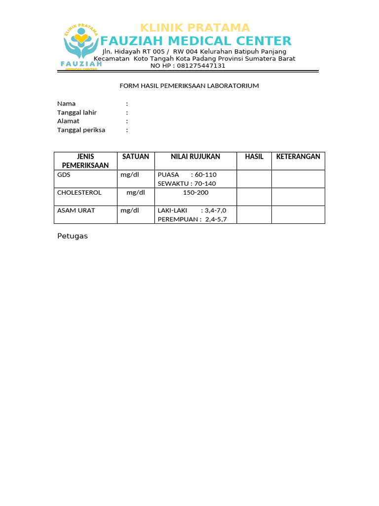 Form Hasil Pemeriksaan Laboratorium | PDF