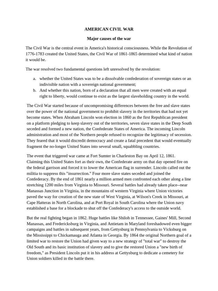 A Summary of The American Civil War | PDF | American Civil War ...
