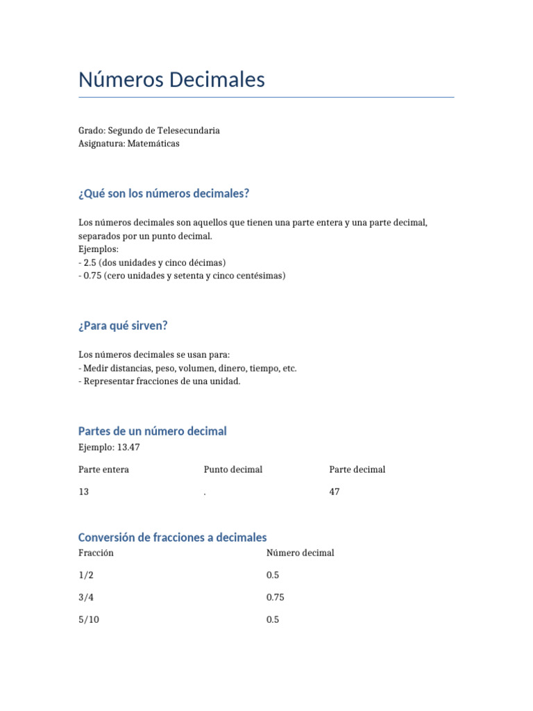 Conversión de fracciones a decimales | PDF