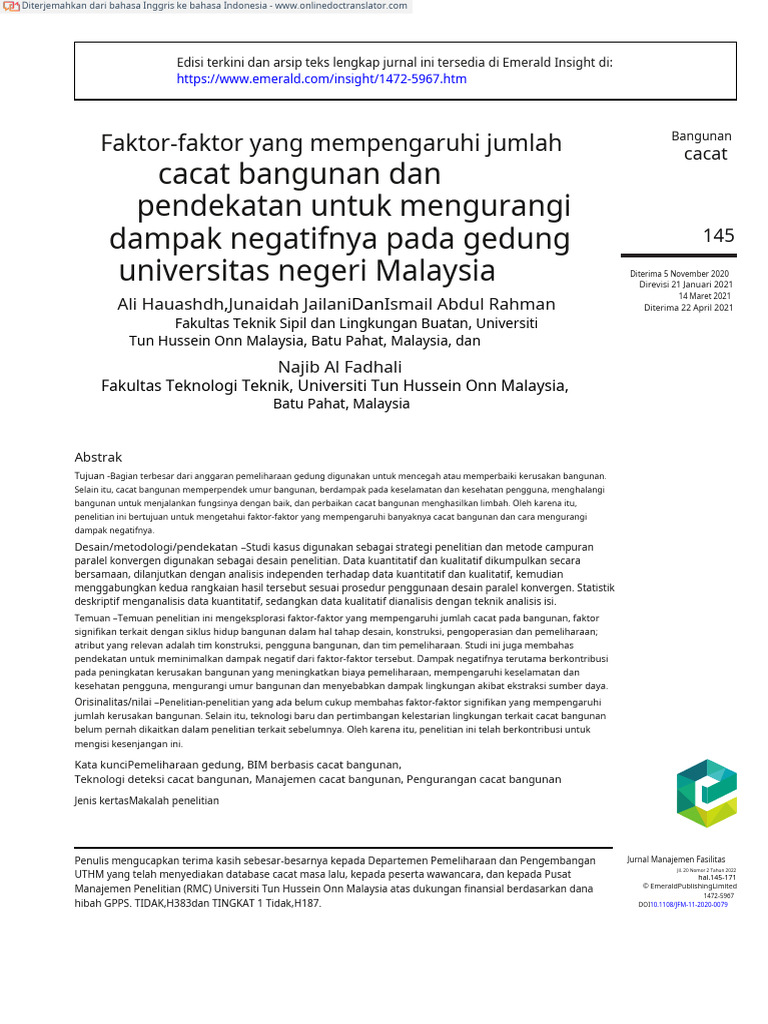 Faktor dan Solusi Cacat Bangunan Universitas | PDF
