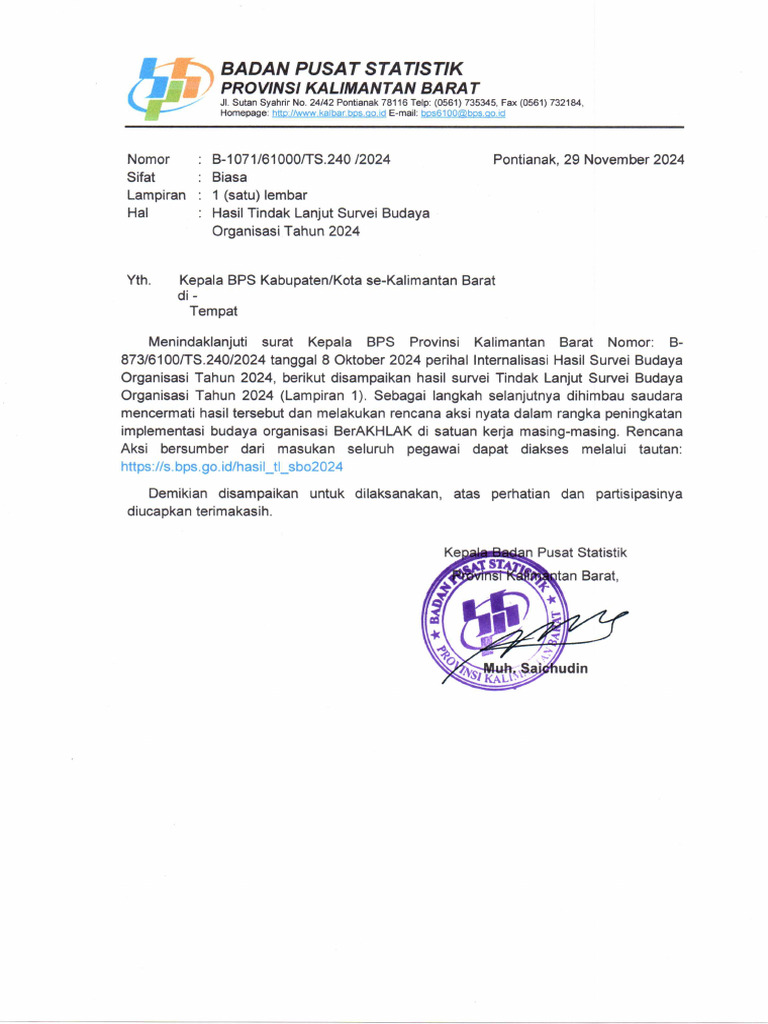 B-1071 Hasil Tindak Lanjut SBO TH 2024-1 | PDF