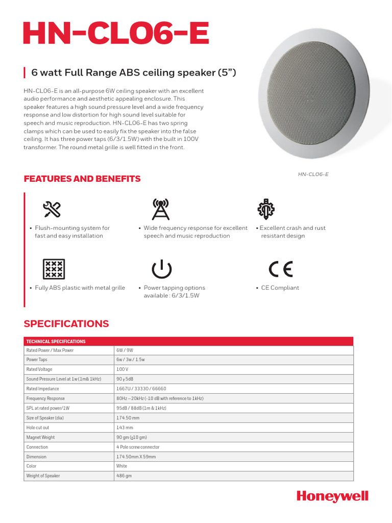 HN-CL06-E Ceiling Speaker Datasheet | PDF