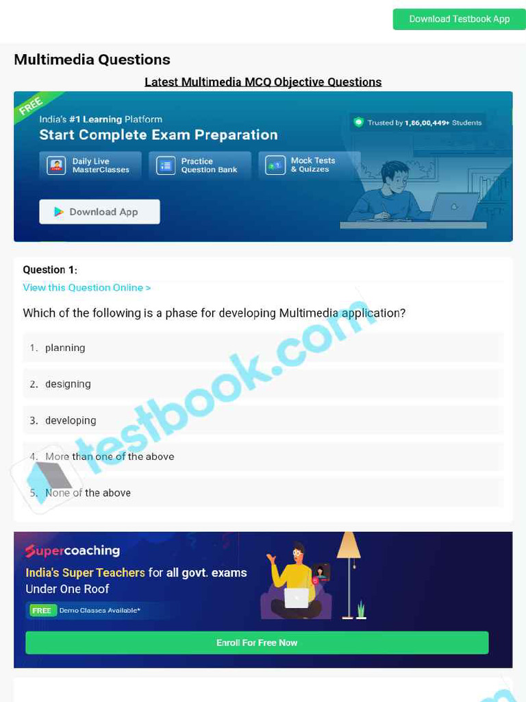 MCQ On Multimedia 61f8d2eee666a754fcff31f7 | PDF
