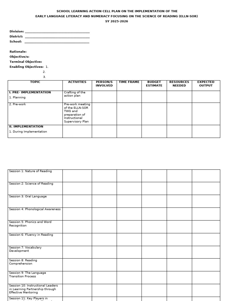 Elln Sor Action Plan Template | PDF | Applied Linguistics | Communication