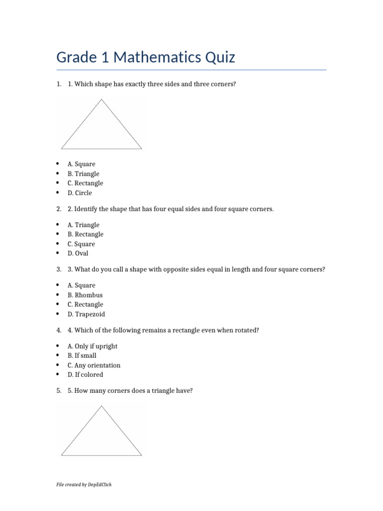 Math Quiz 2D Shapes | PDF