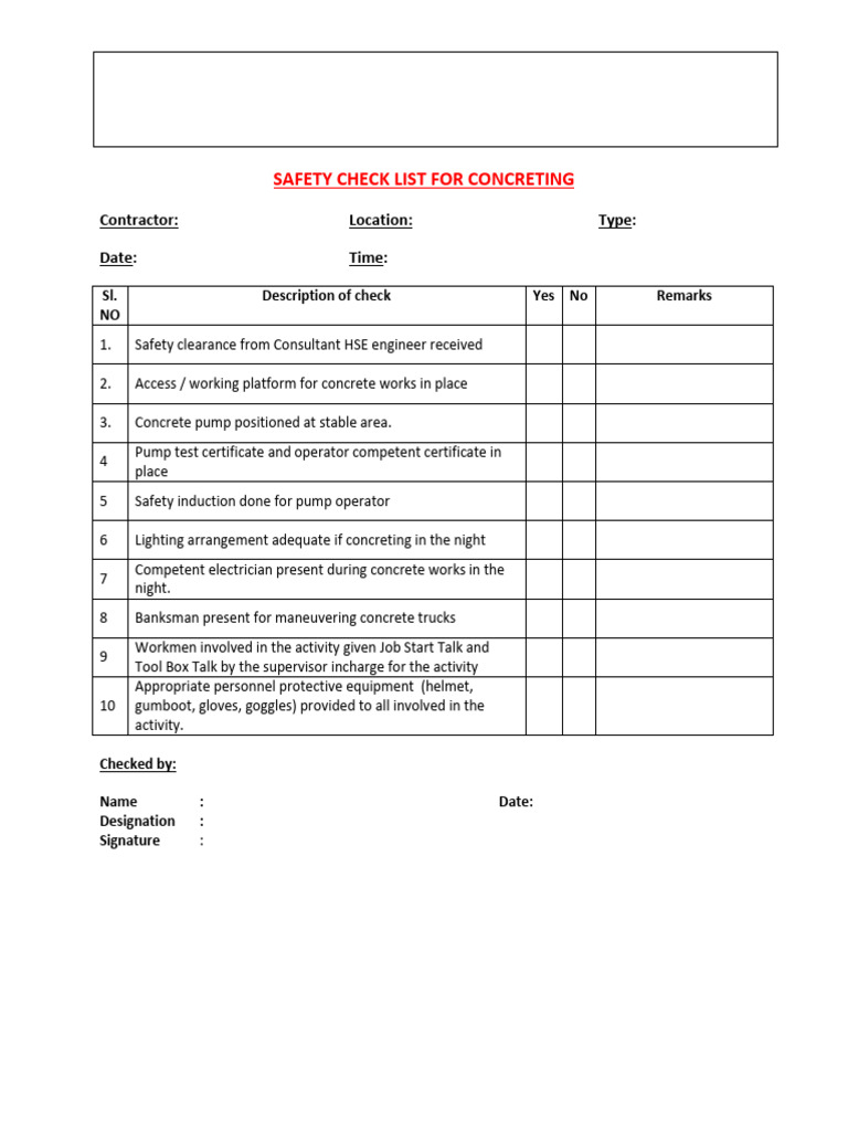 Concrete Pump Safety Checklist | PDF
