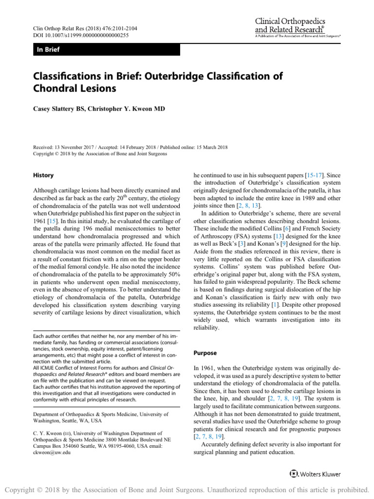 Outbridge Classification For CMP | PDF | Knee | Cartilage