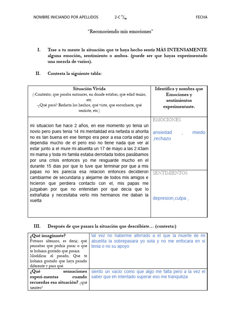 Formato Reconociendo Mis Emociones Pdf Amor