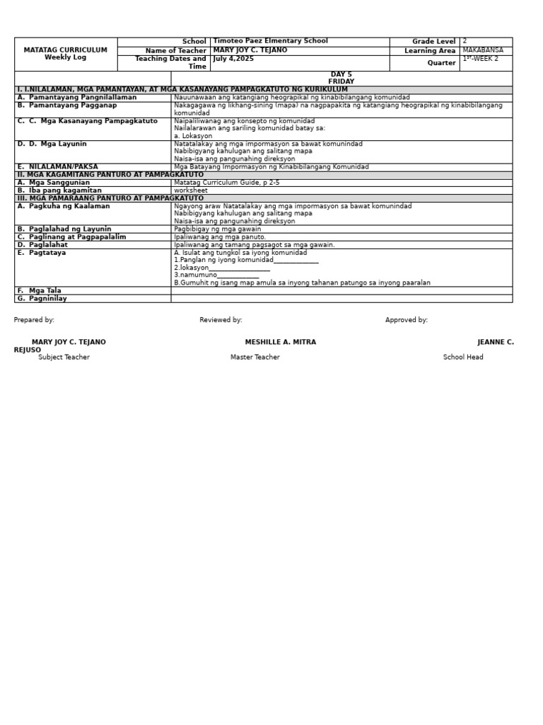 DLL Makabansa Week 2 D5 | PDF