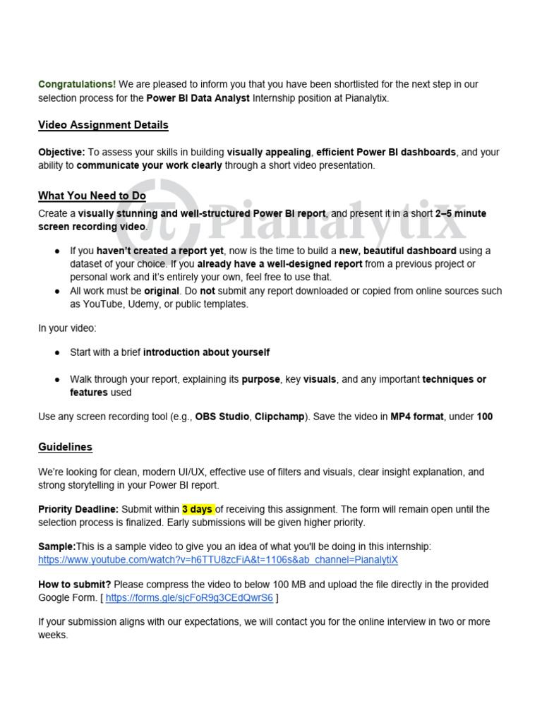 Power BI Internship Assignment - Pianalytix | PDF