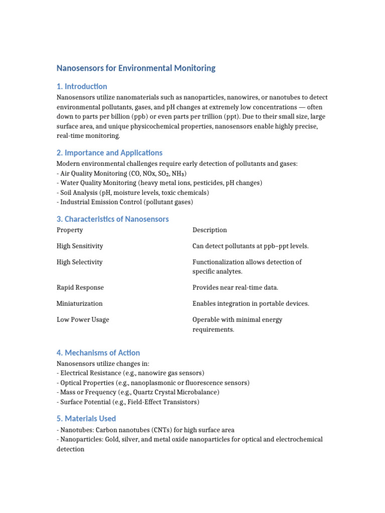 Nanosensors Environmental Monitoring | PDF | Carbon Nanotube | Materials Science
