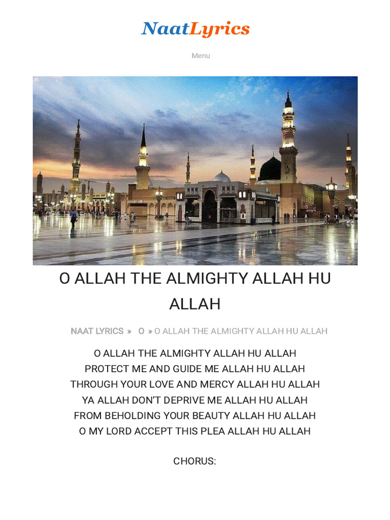 O Allah the Almighty Naat Lyrics | PDF