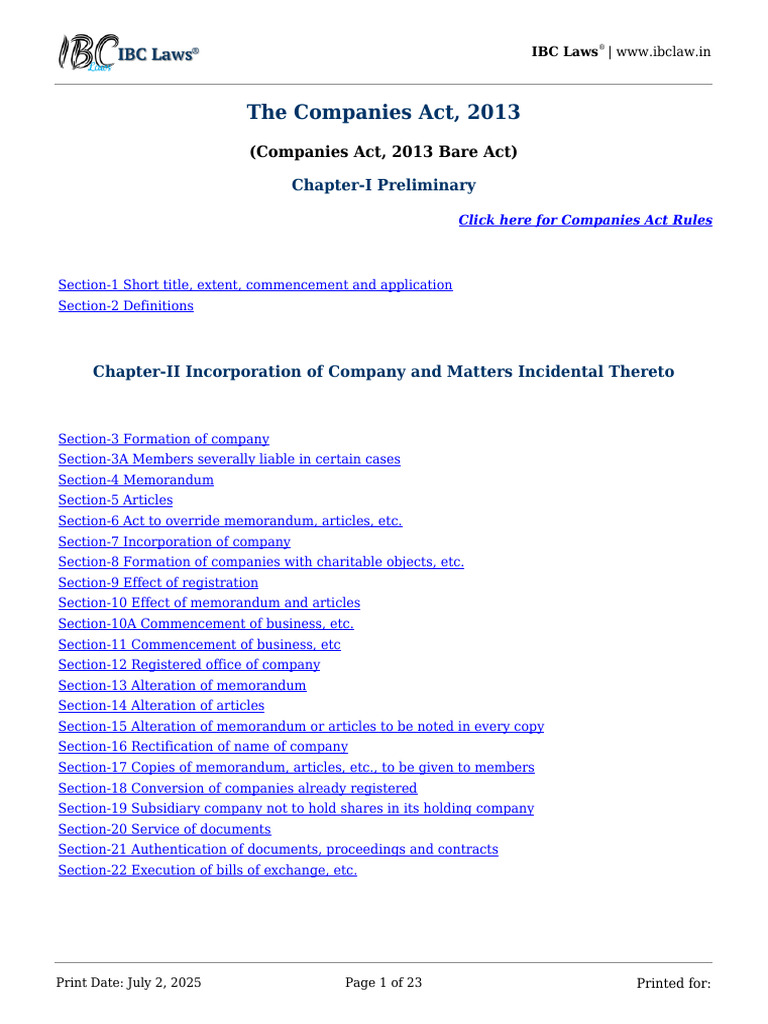 Companies Act 2013 Bare Act | PDF | Liquidation | Private Law