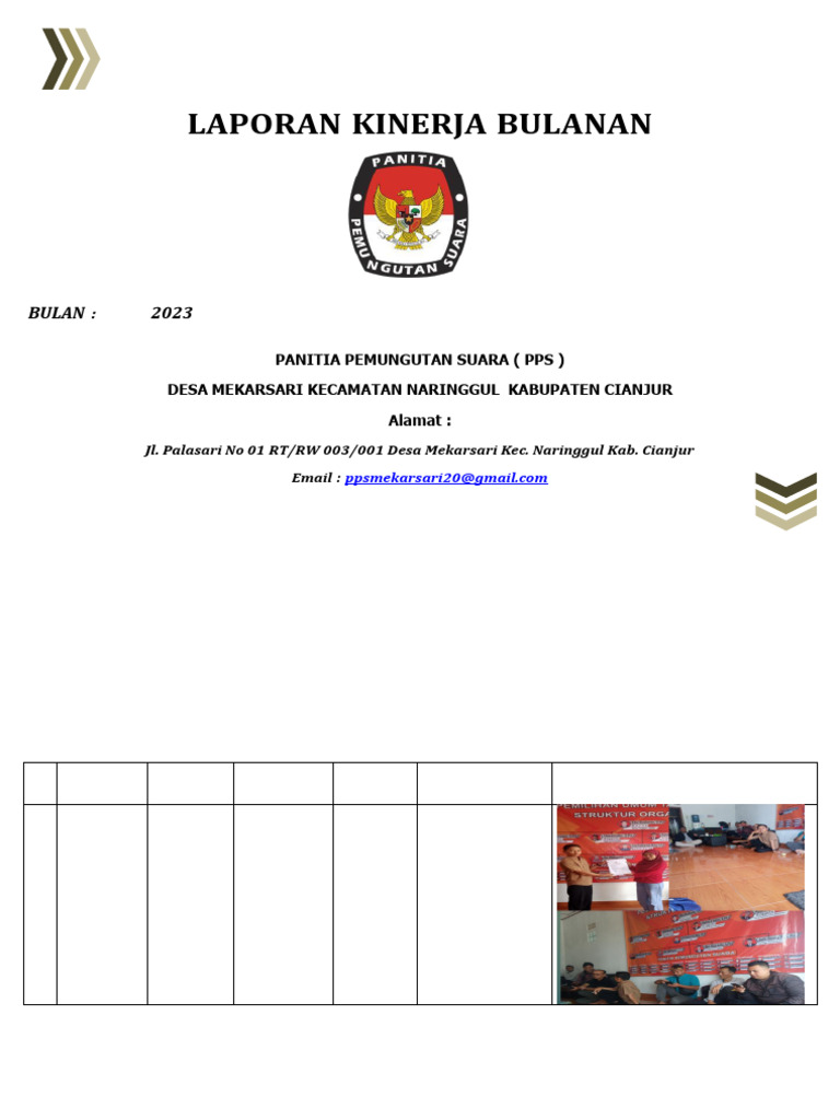 Laporan Kinerja PPS Bulan Juli Desa Mekarsari | PDF