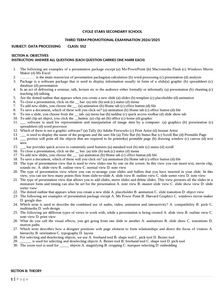 SS2 Data Processing Examination Third Term | PDF | Graphics | Window (Computing)