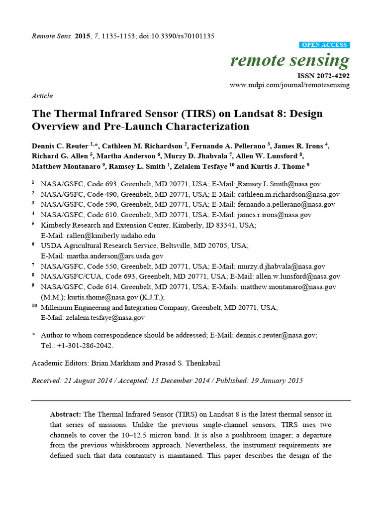Article The Thermal Infrared Sensor TIRS | PDF