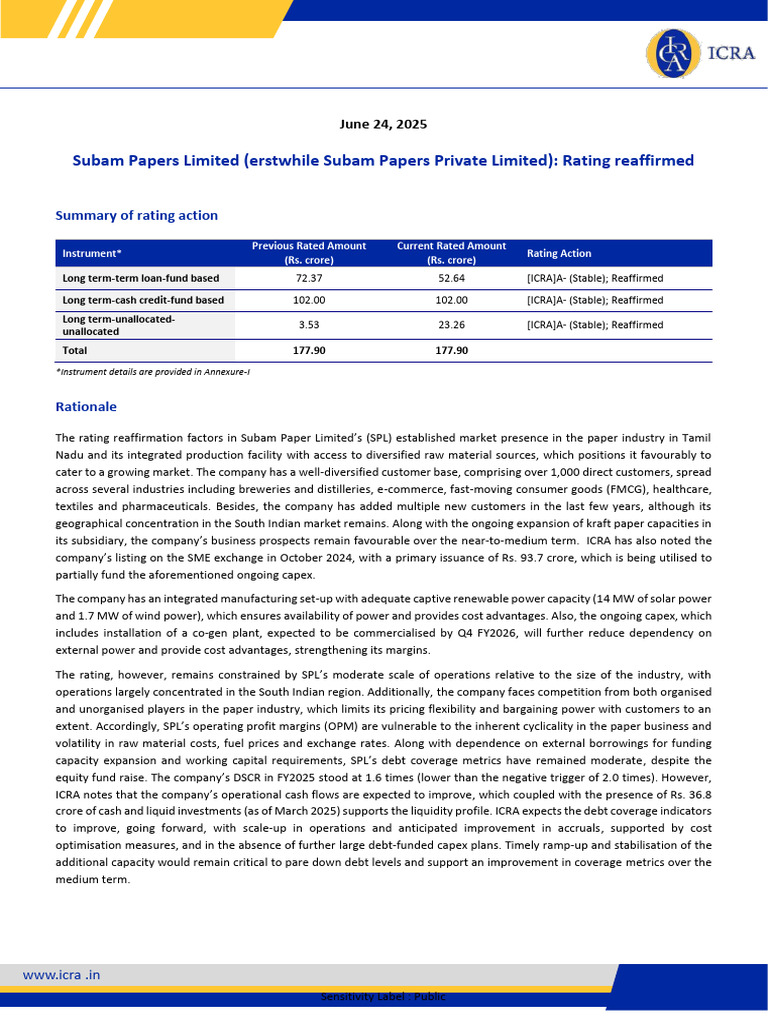Subam Papers Limited (Erstwhile Subam Papers Private Limited) | PDF ...