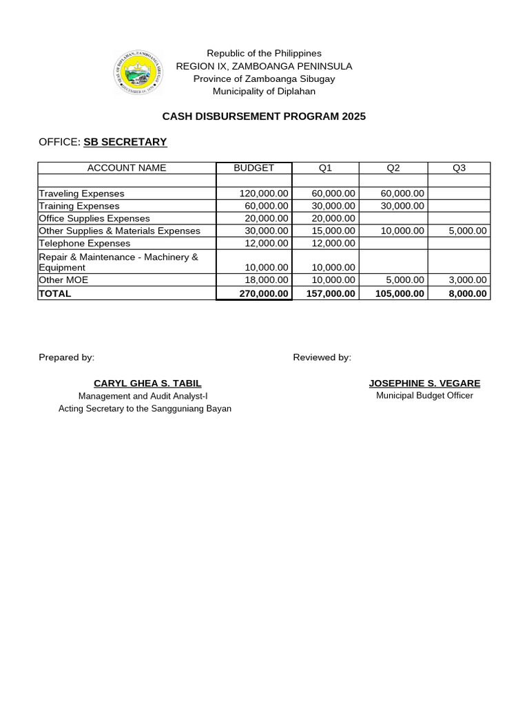 Diplahan Cash Disbursement Program 2025 | PDF