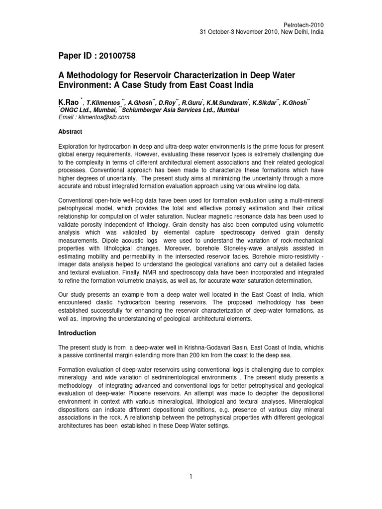 A Methodology For Reservoir Characterization in Deep Water Environment ...
