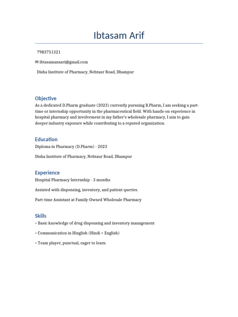 Ibtasam Arif Resume | PDF