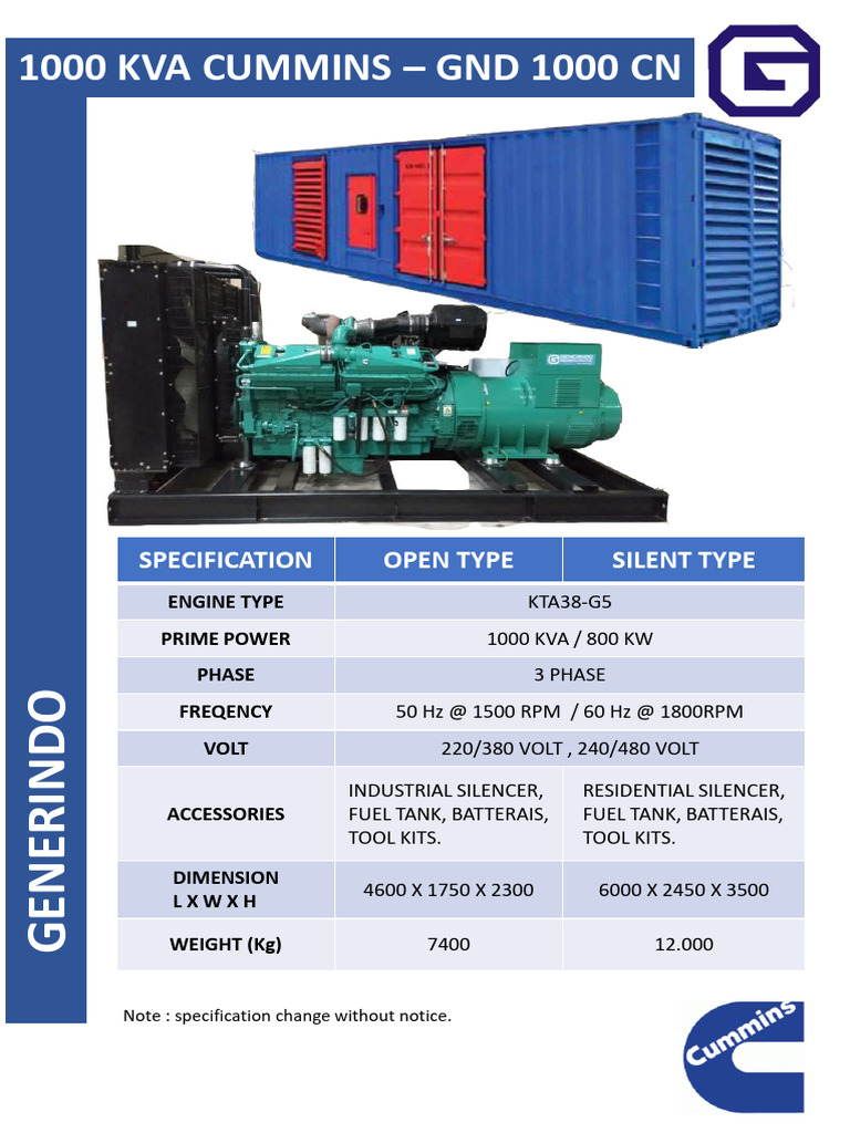 Cummins 1000 KVA KTA38-G5 | PDF | Machines | Engines
