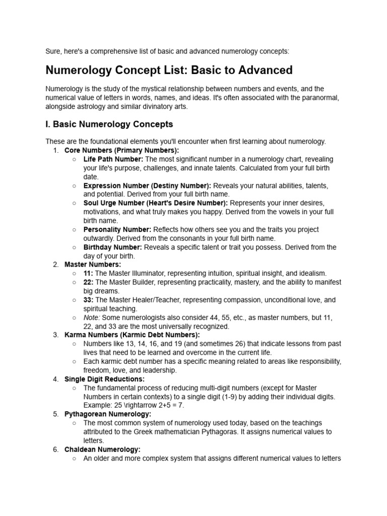 Create A List of Basic and Advanced Numerology Con... | PDF | Psychology