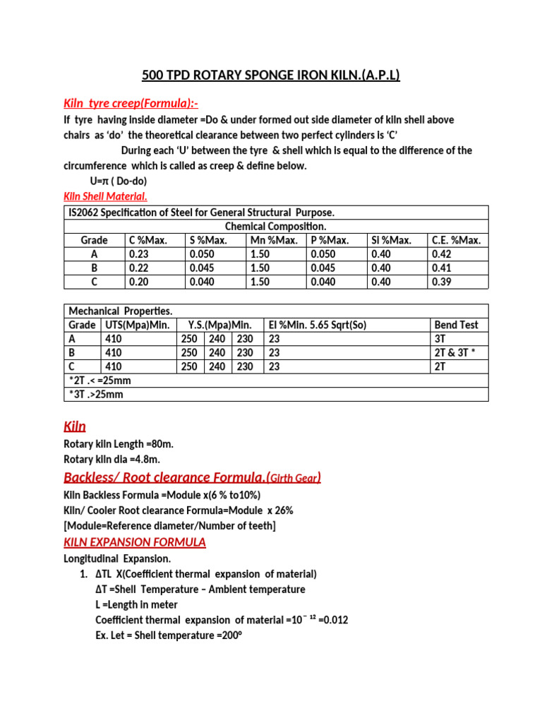 500 TPD Rotary Sponge Iron Kiln Specs | PDF | Steel | Stainless Steel