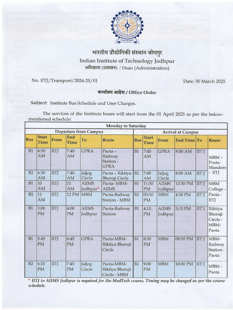 Office Order Bus Schedule - 01 | PDF