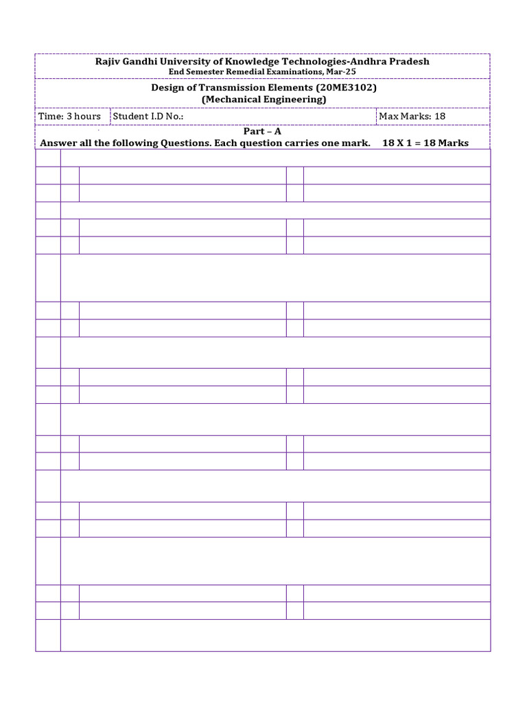 20me3102 Design of Transmission Elements | PDF | Gear | Belt (Mechanical)