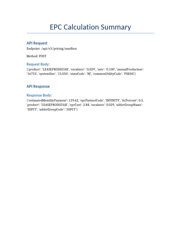 EPC Calculation Summary | PDF