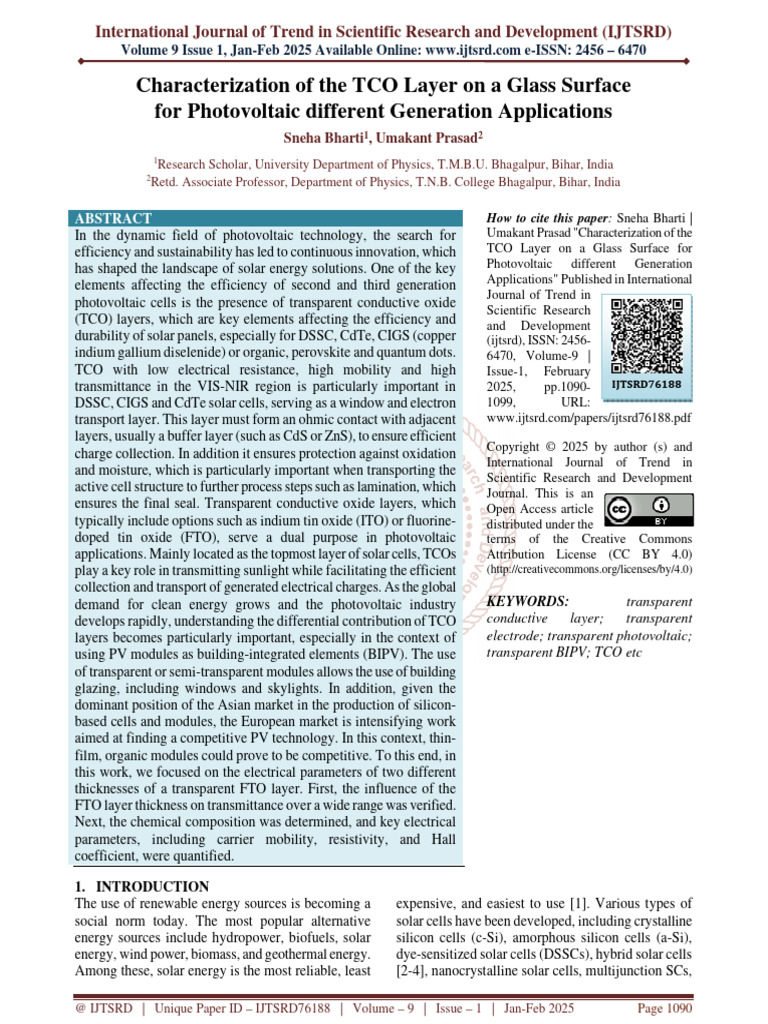 Characterization of The TCO Layer On A Glass Surface For Photovoltaic ...