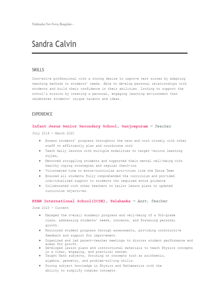 Curriculum Vitae Sandra1 | PDF | Teachers | Curriculum