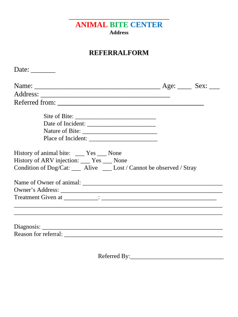 Animal Bite Referral Form | PDF