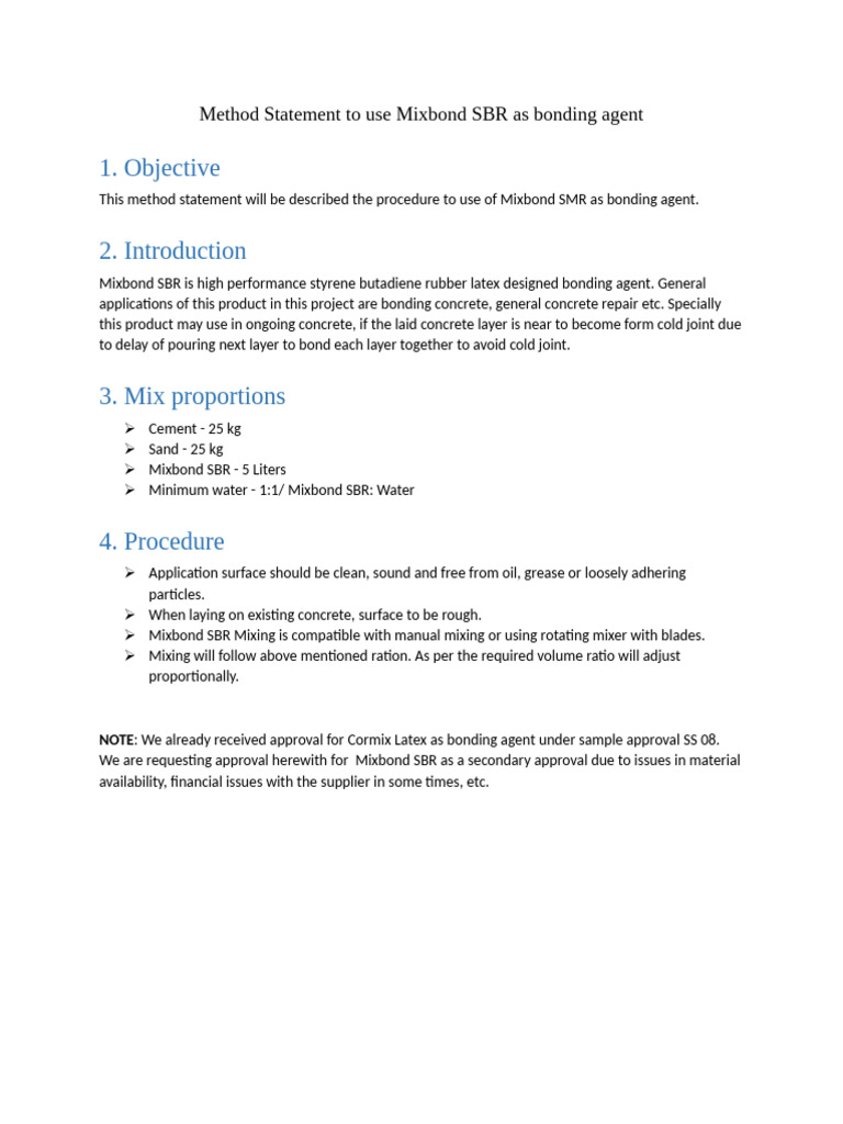 MS To Use Mixbond SBR As Bonding Agent | PDF