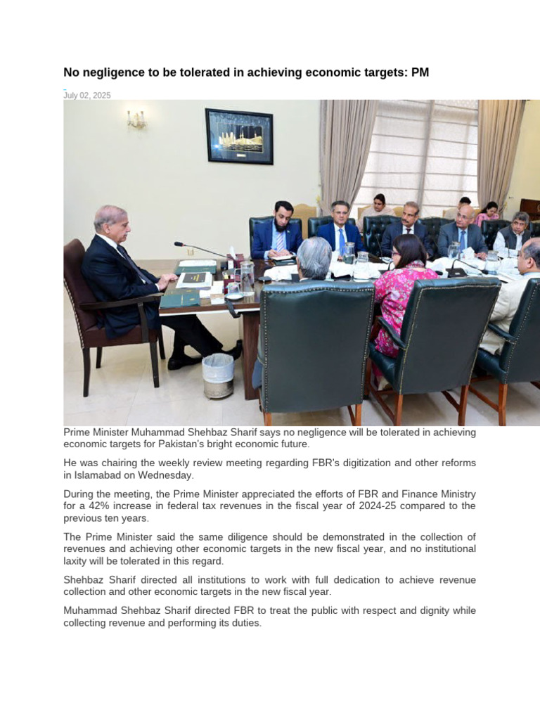 No Negligence To Be Tolerated in Achieving Economic Targets | PDF