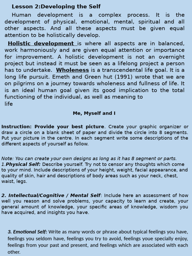 Perdev Lesson 2 Developing The Self | PDF | Feeling | Mind