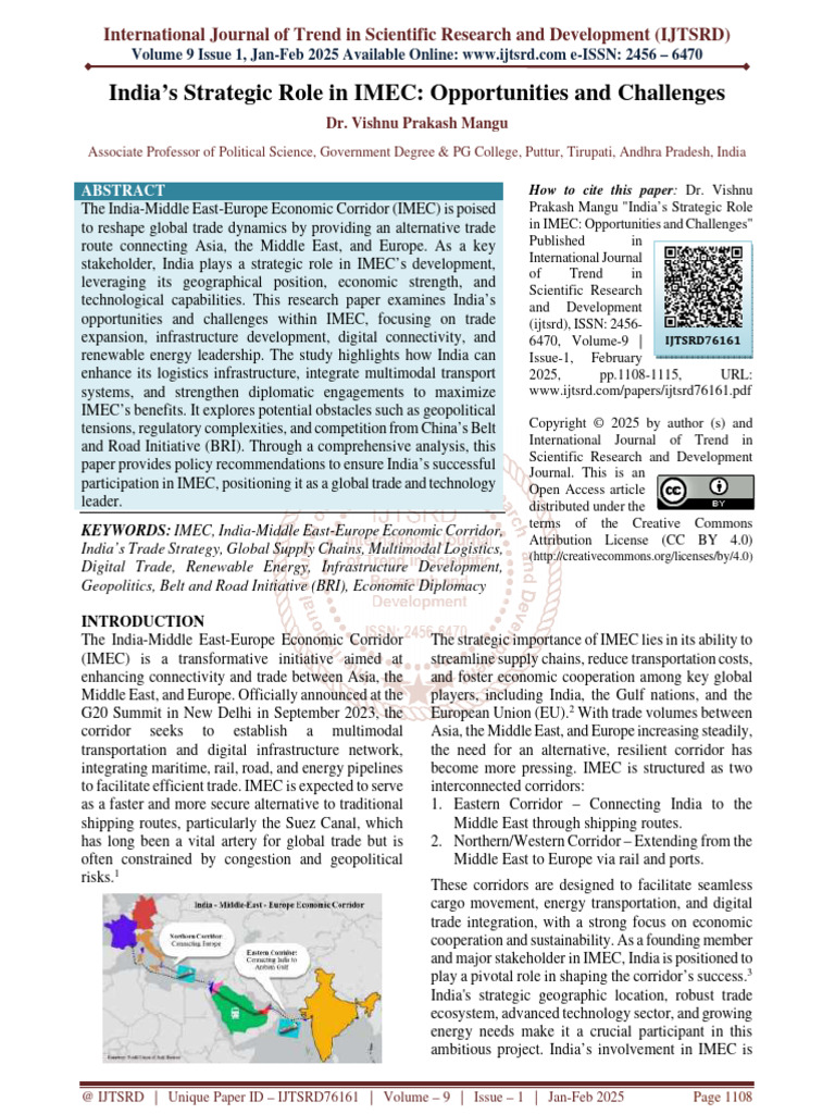 India's Strategic Role in IMEC Opportunities and Challenges | PDF | Infrastructure | Logistics