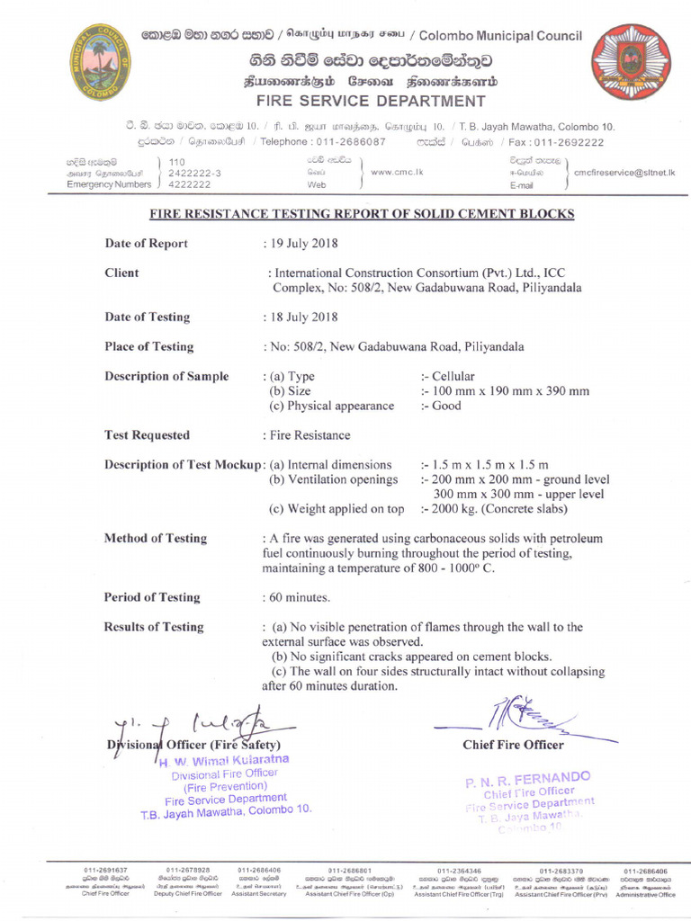 Fire Resistance Testing Report - Cellular & Solid Block - 2018 | PDF