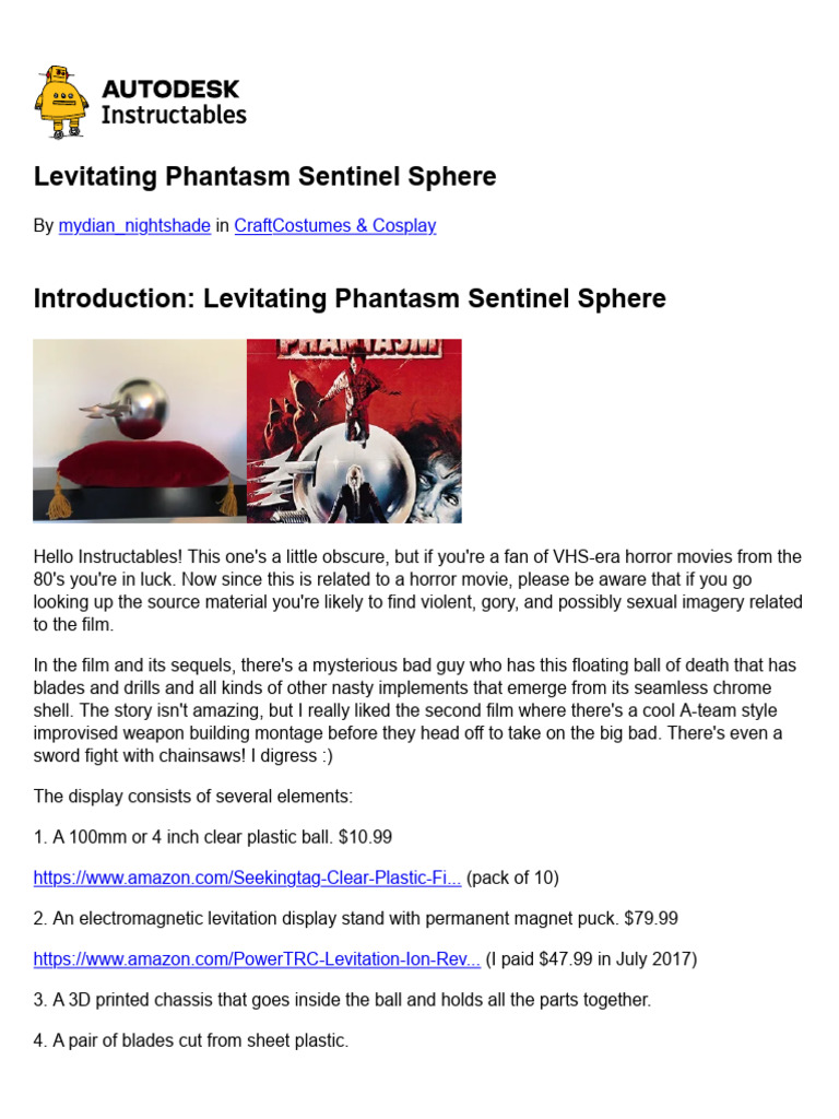 Levitating Phantasm Sentinel Sphere - Instructables | PDF