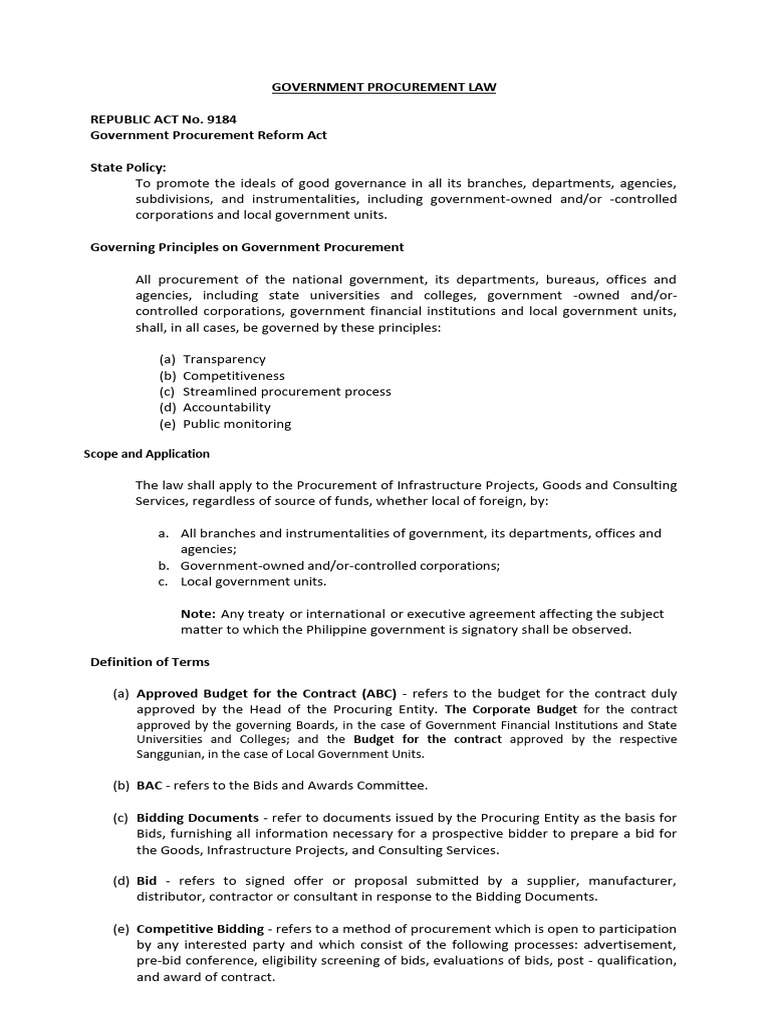 Government Procurement Act | PDF | Specification (Technical Standard) | Procurement