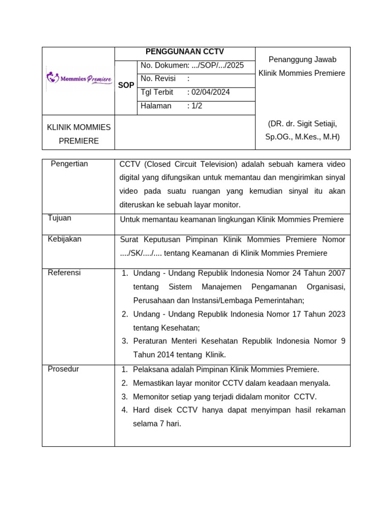 Sop Penggunaan CCTV | PDF