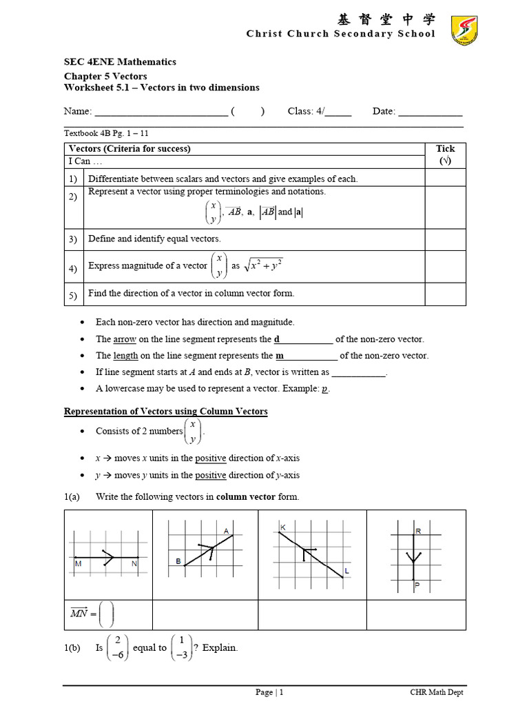 WS 5.1 Vectors in 2 Dimensions | PDF | Euclidean Vector | Euclid