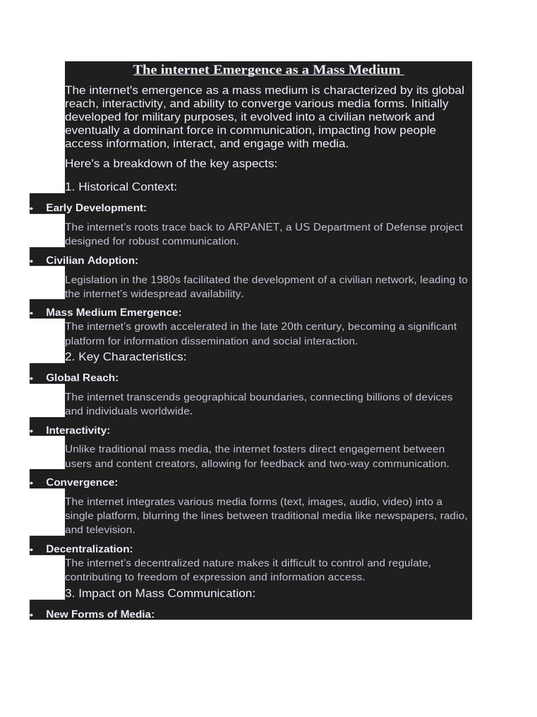 The Internet Emergence As A Mass Medium | PDF | Internet | Mass Media