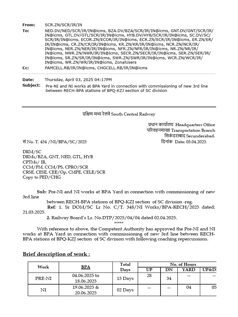 Pre-NI and NI Works at BPA Yard in Connection With Commissioning of New ...
