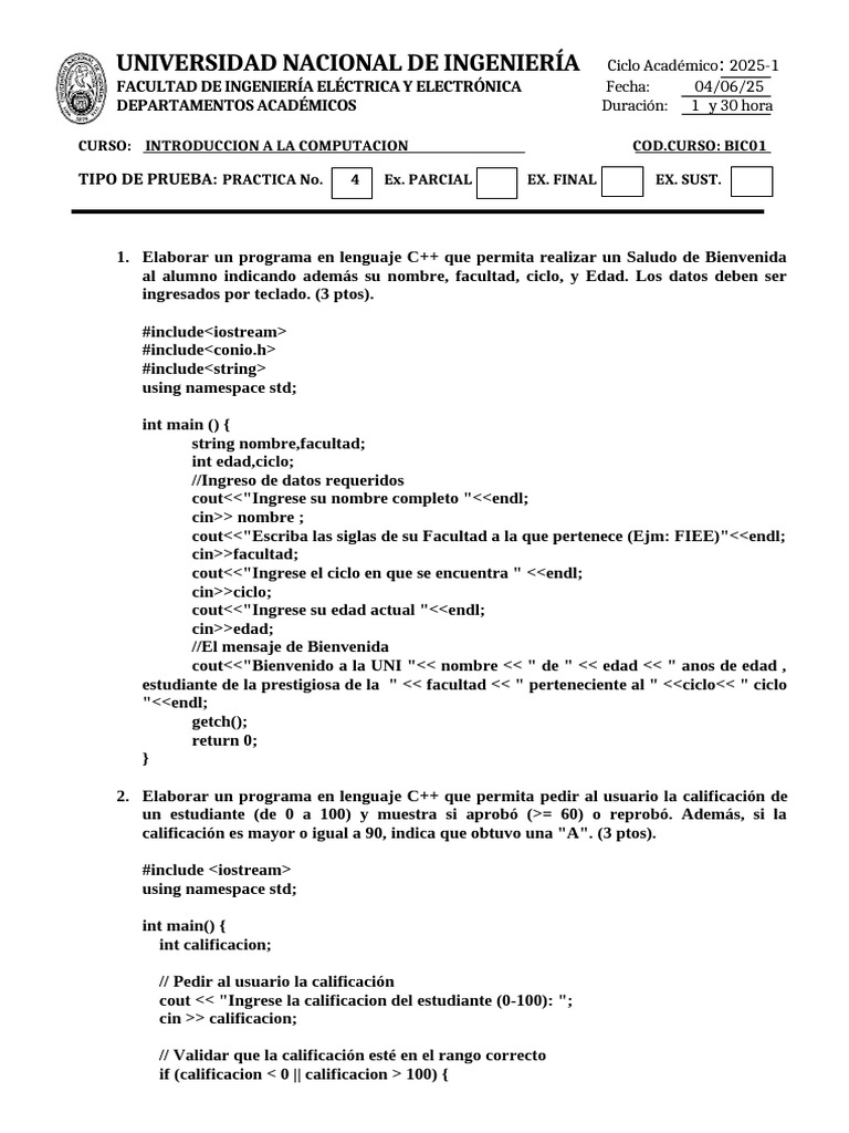 Solucionario Practica Calificada 4 - Curso Bic01 (Segundo Grupo) | PDF | C ++ | Desarrollo de ...